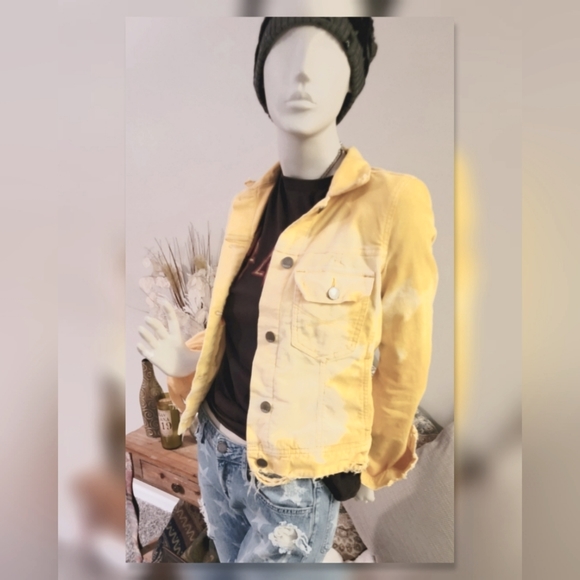 CAbi | Jackets & Coats | Distressed Yellow Denim Jacket | Poshmark